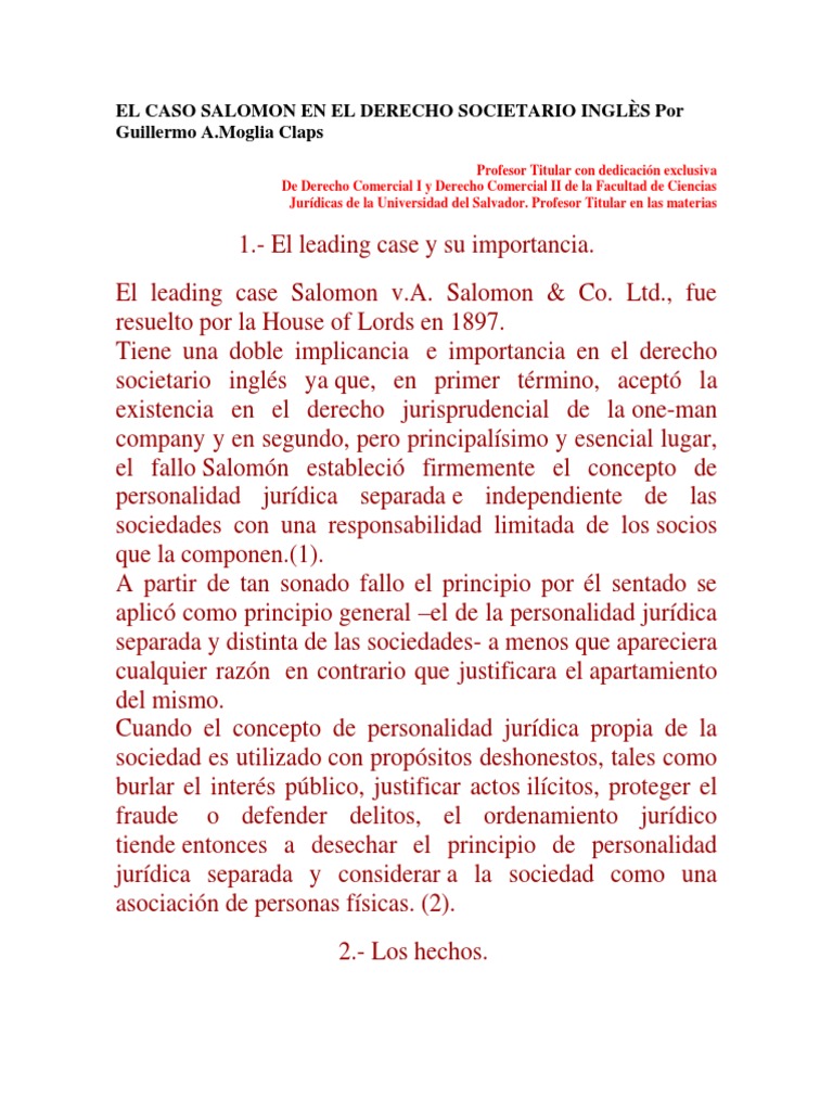 El impacto del caso Salomon en derecho | PDF | Personalidad legal ...