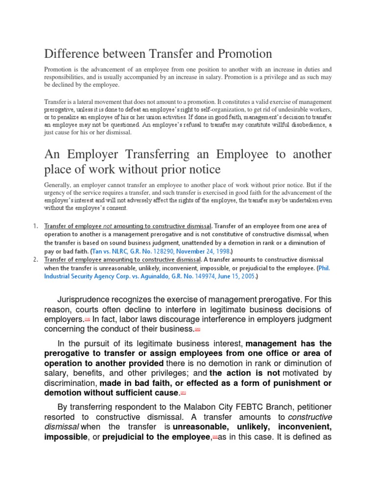 Difference Between Transfer and Promotion | PDF | Ethical Principles | Employment