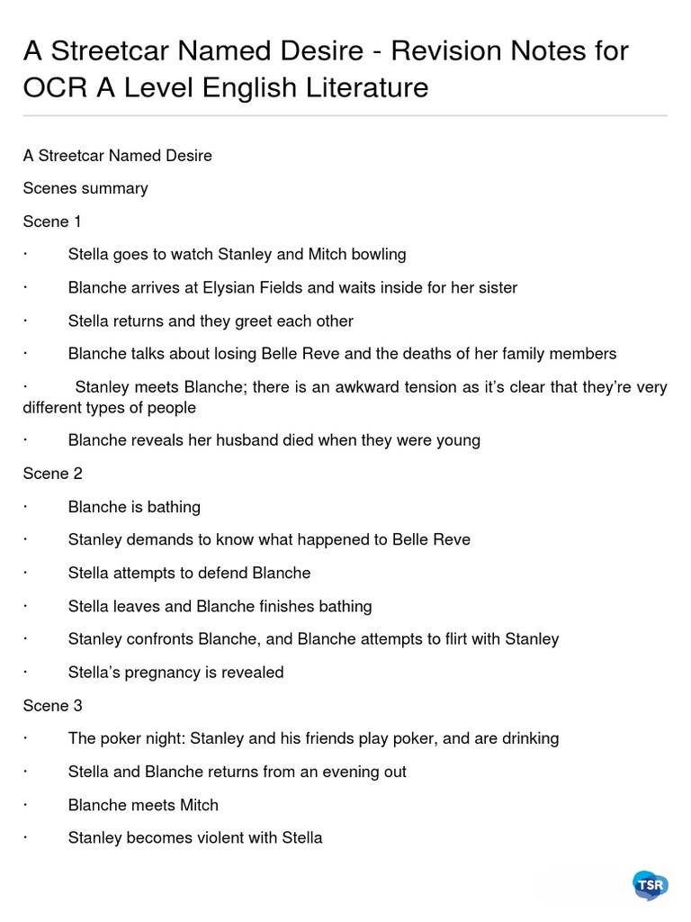 A Streetcar Named Desire - Revision Notes For OCR A Level English ...