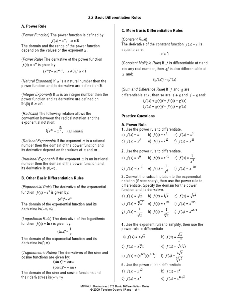 Basic Differentiation Rules | PDF | Exponentiation | Derivative