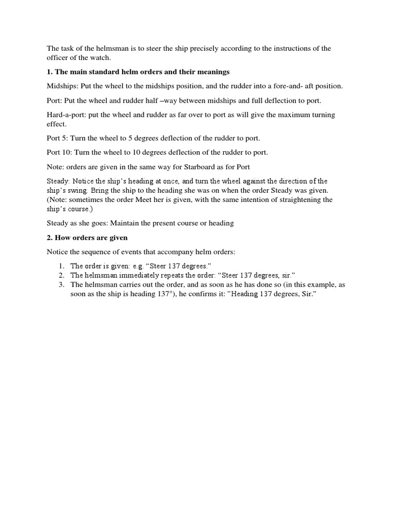 Helm Orders | PDF | Ships | Water Transport