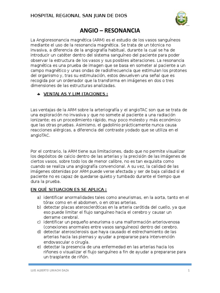 Angioresonancia de Miembros Inferiores | PDF | Angiografía | Angiología