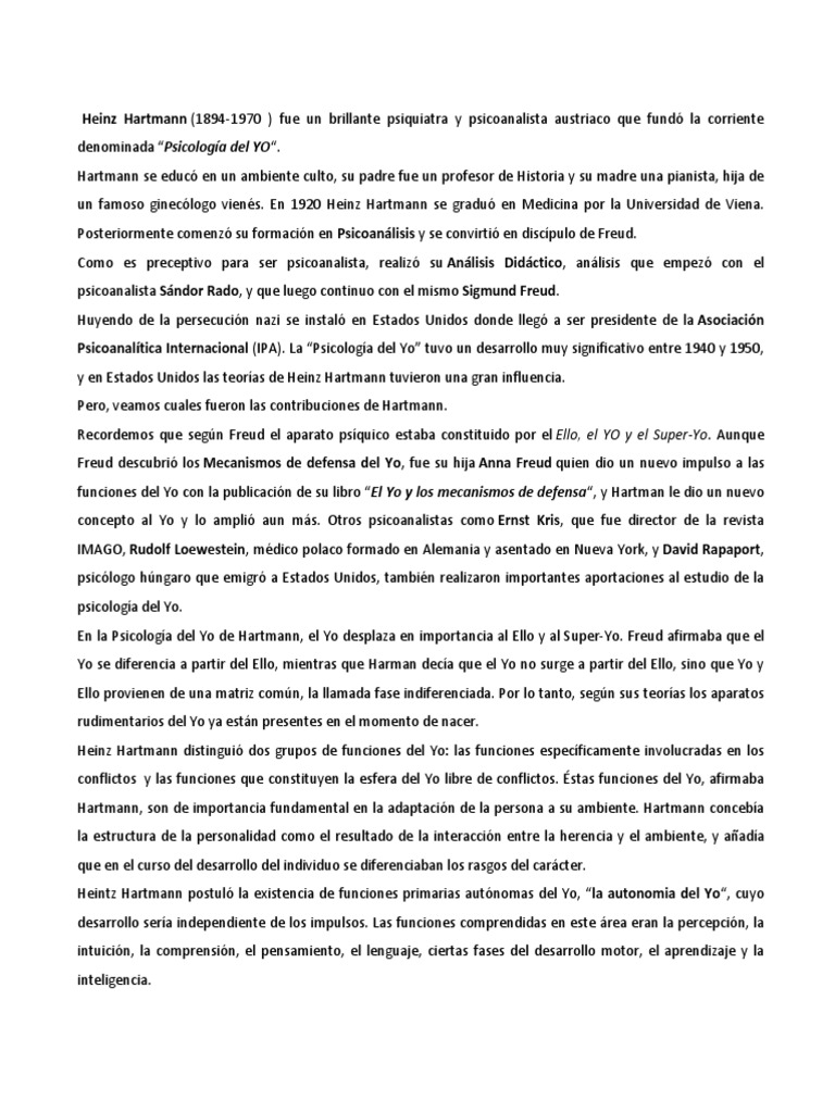 Heinz Hartmann | PDF | Psicología del ego | Psicoanálisis