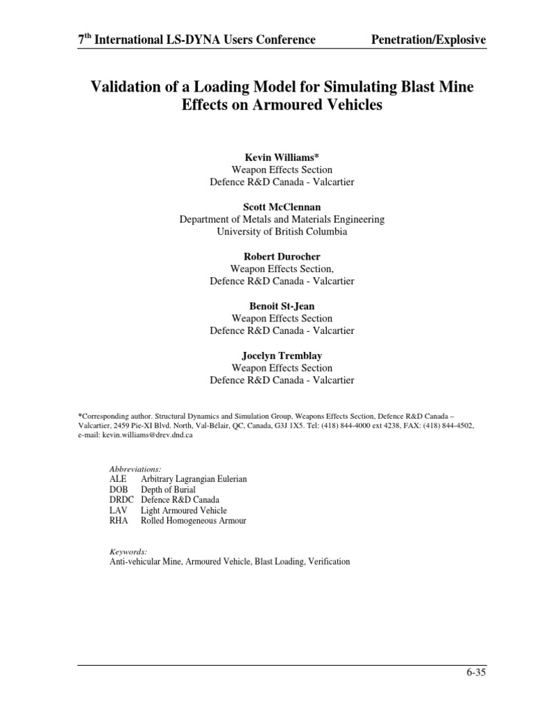 Validation of A Loading Model For Simulating Blast Mine Effects On ...