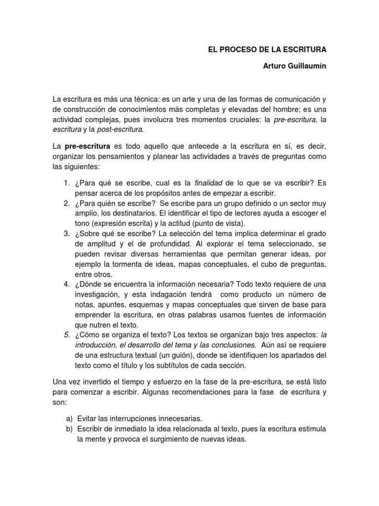 Proceso de Escritura: Guía Completa | PDF | Escritura | Información
