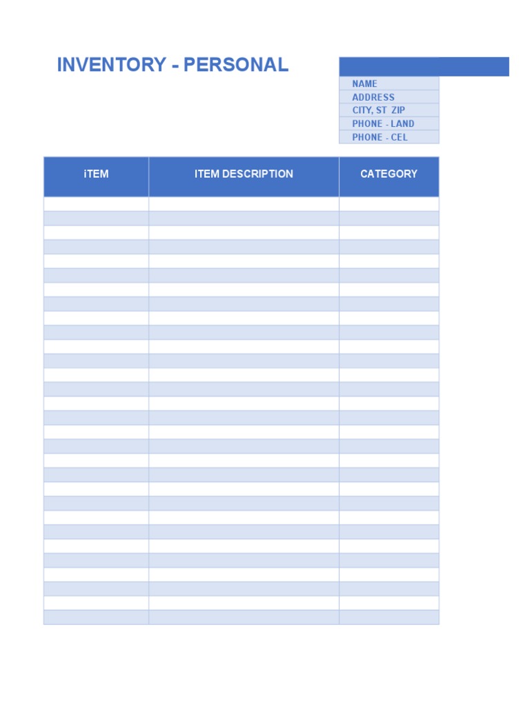Personal Inventory Template | PDF