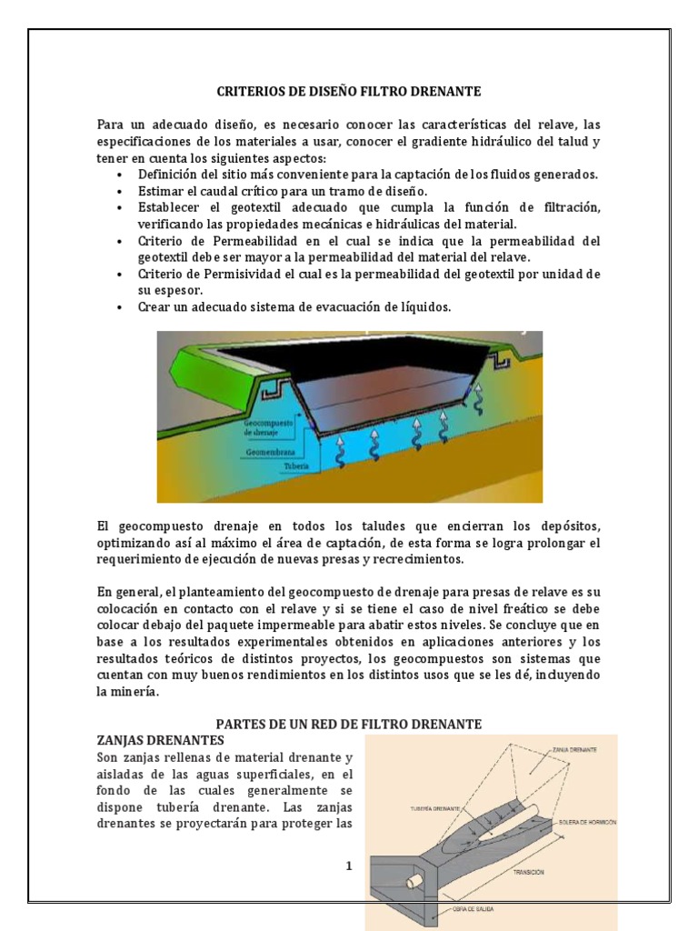 Criterios de Diseño Filtro Drenante | PDF | Agua subterránea ...