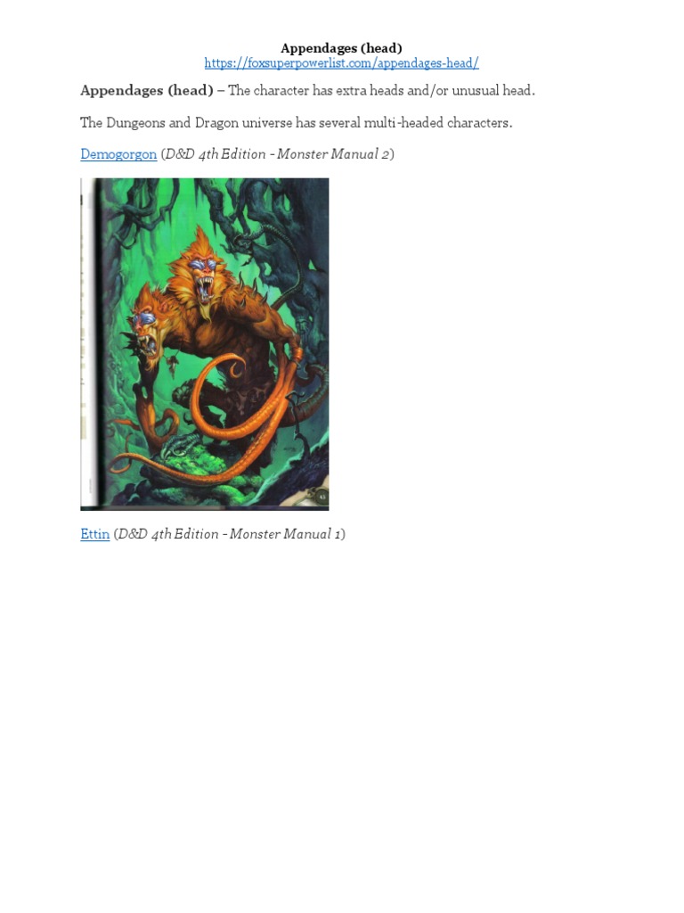 Appendages (Head) | PDF | Dungeons & Dragons | Monsters