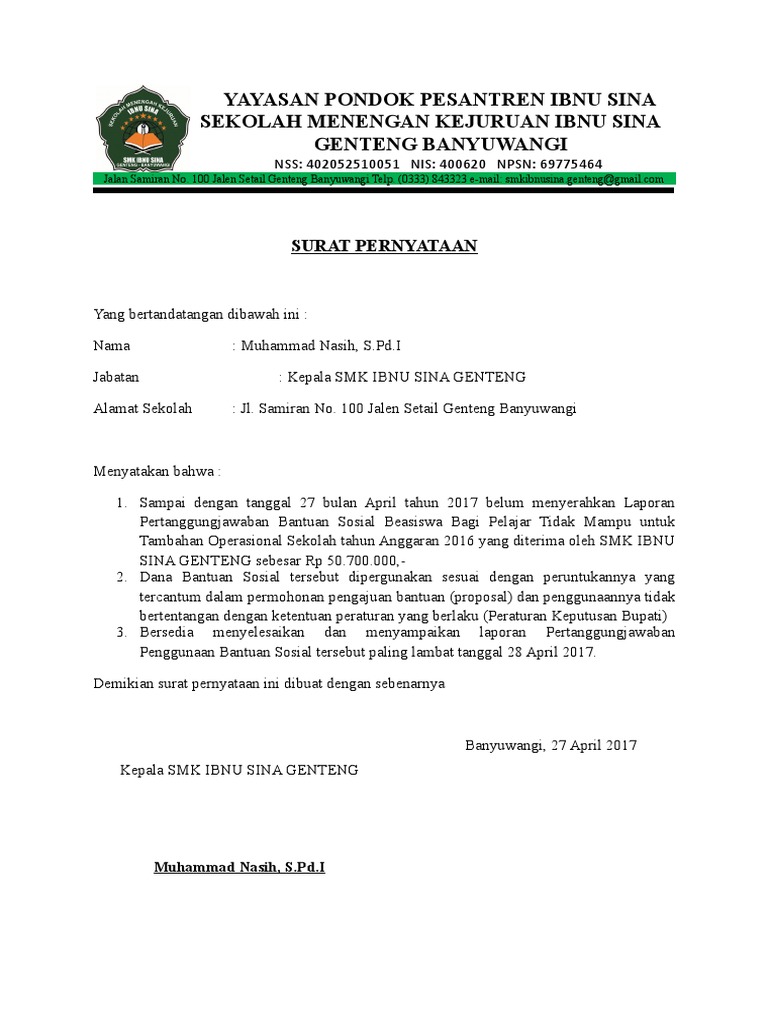 Surat Pernyataan SPJ BKSM | PDF