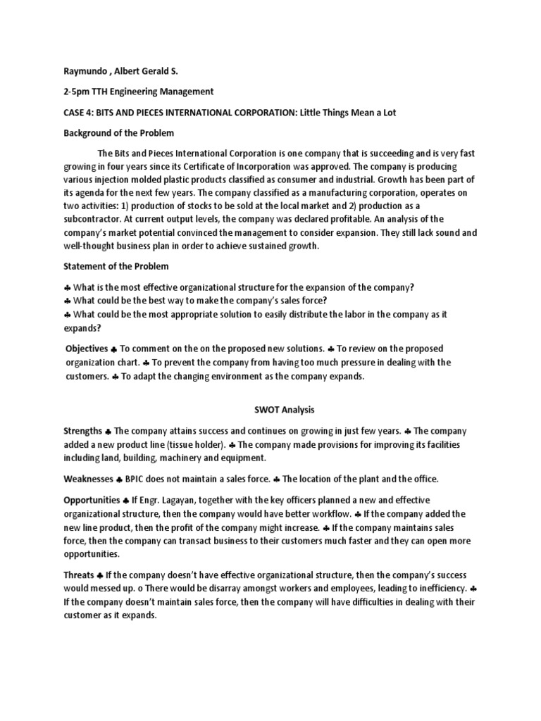 Case 4 Management | PDF | Organizational Structure | Sales