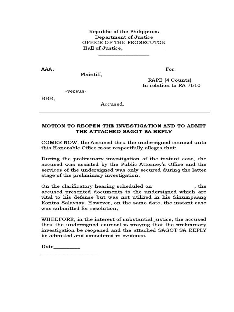 Motion to Reopen Preliminary Investigation | PDF