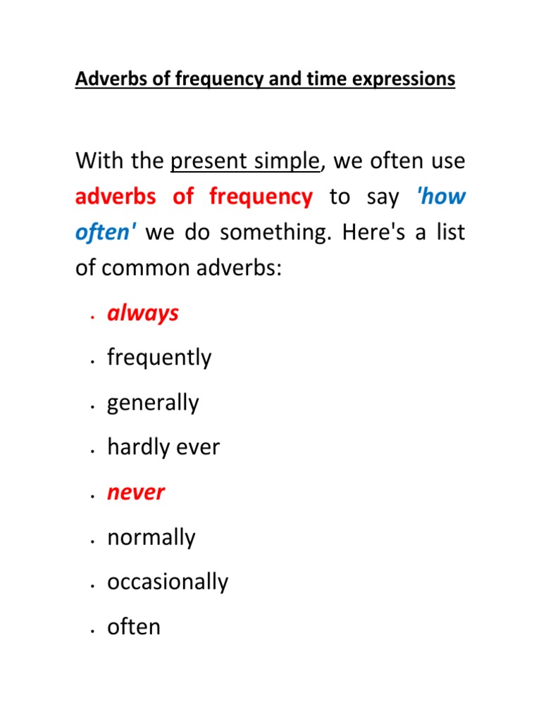 Adverbs of Frequency and Time Expressions | PDF