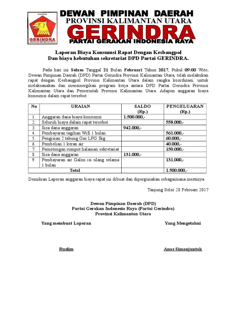 Laporan Anggaran Rapat DGN Kesbangpol | PDF