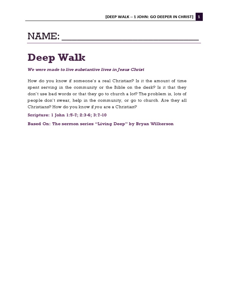 Deep Walk: NAME | PDF | First Epistle Of John | Christian