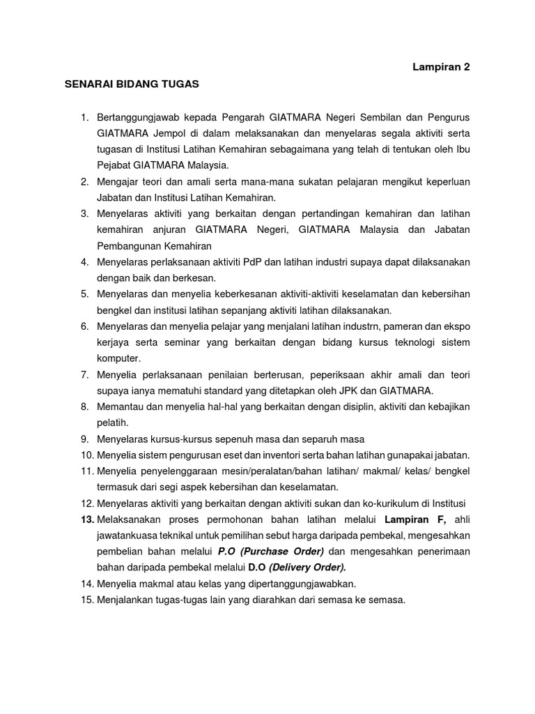 Senarai Bidang Tugas | PDF