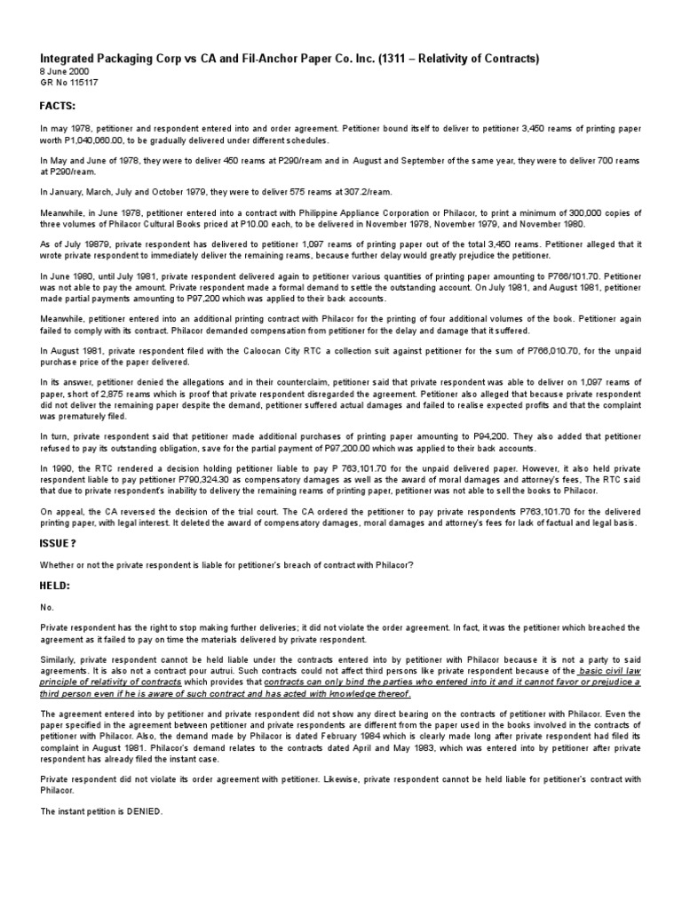 Integrated Packaging Corp V CA Digest | PDF | Damages | Private Law