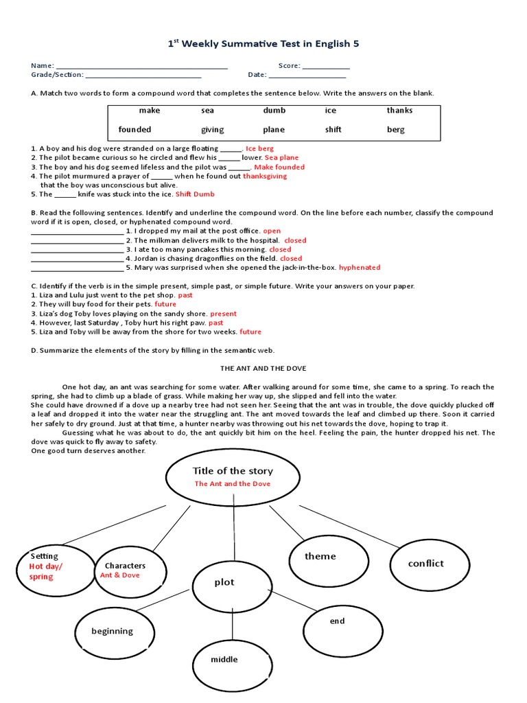 Compound Words and Story Elements Test | PDF | Language Arts ...