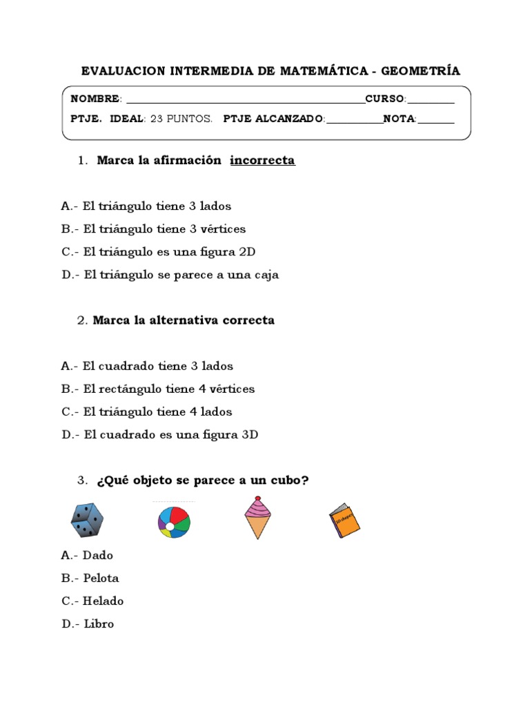 EVALUACION INTERMEDIA DE MATEMÁTICA 3° BÁSICO | PDF | Esfera | Triángulo