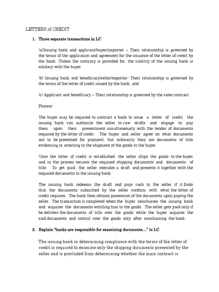 Letters of Credit Notes (1) | Letter Of Credit | Credit (Finance)
