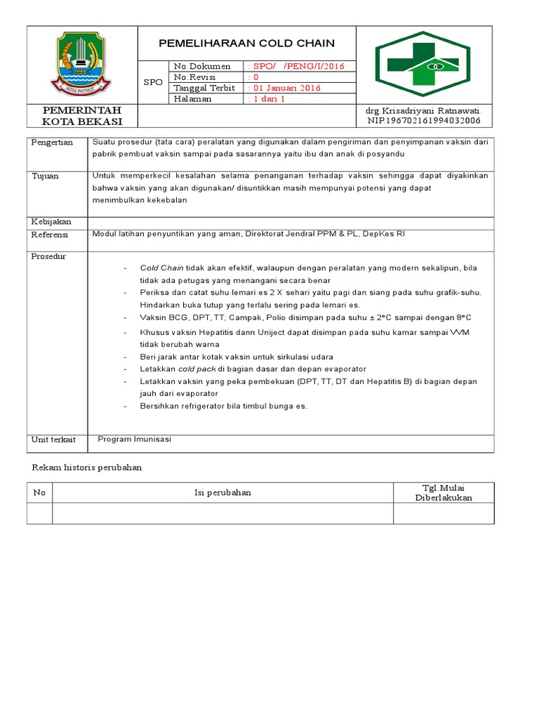 41 SOP (Pemeliharaan Cold Chain) | PDF