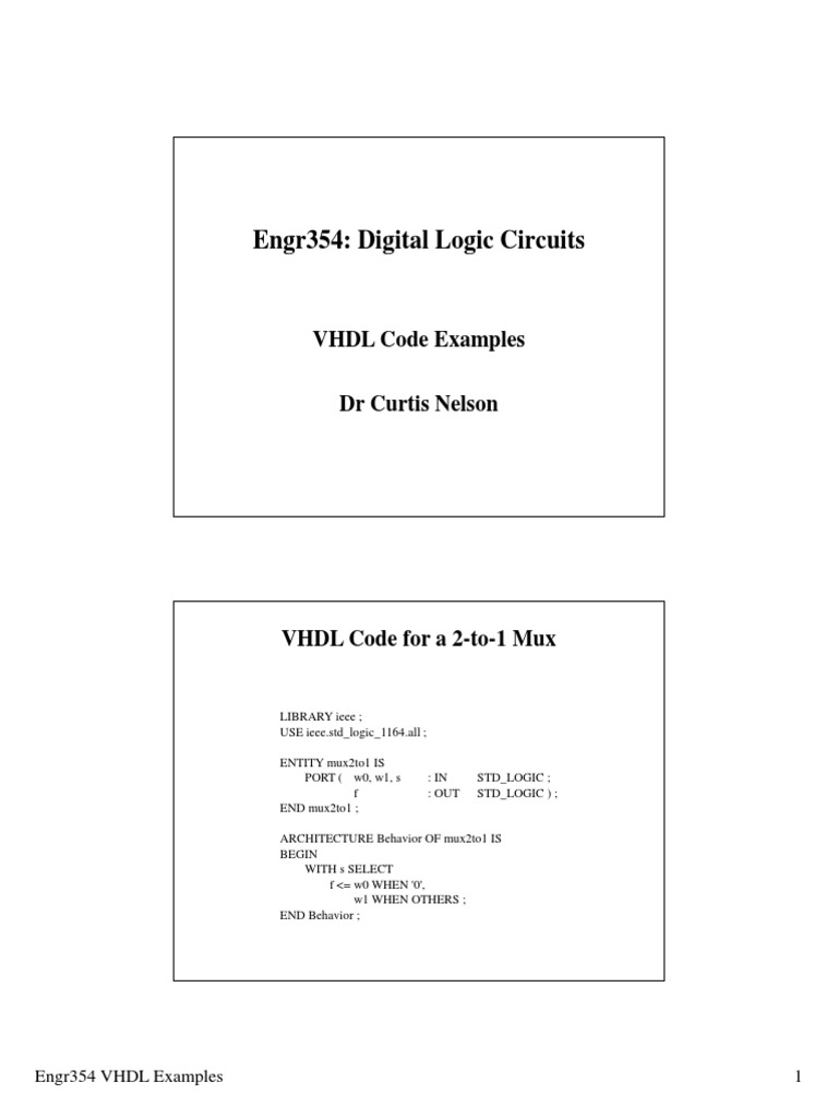 Engr354 Digital Logic Circuits Vhdl Code Examples Pdf Vhdl Electronic Design