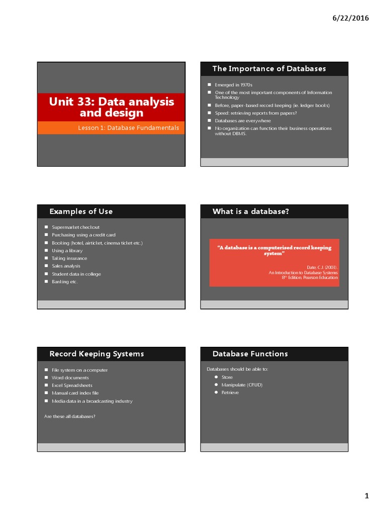 Unit 33: Data Analysis and Design: The Importance of Databases | PDF ...