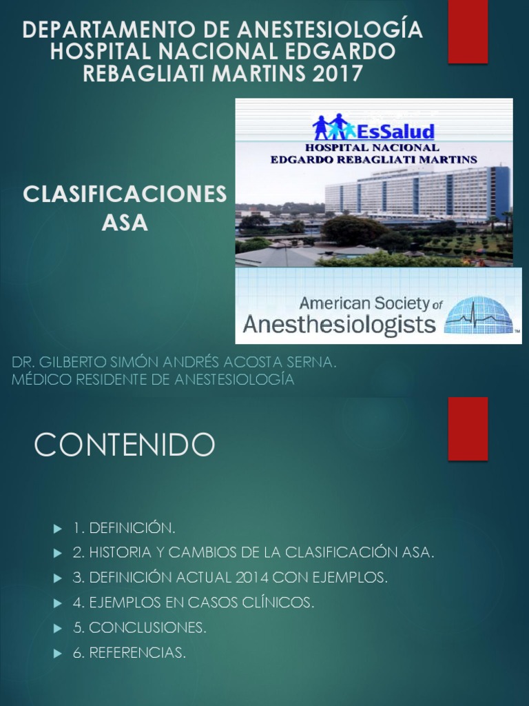 Clasificación ASA en Anestesiología | PDF | Diabetes mellitus | Pérdida ...