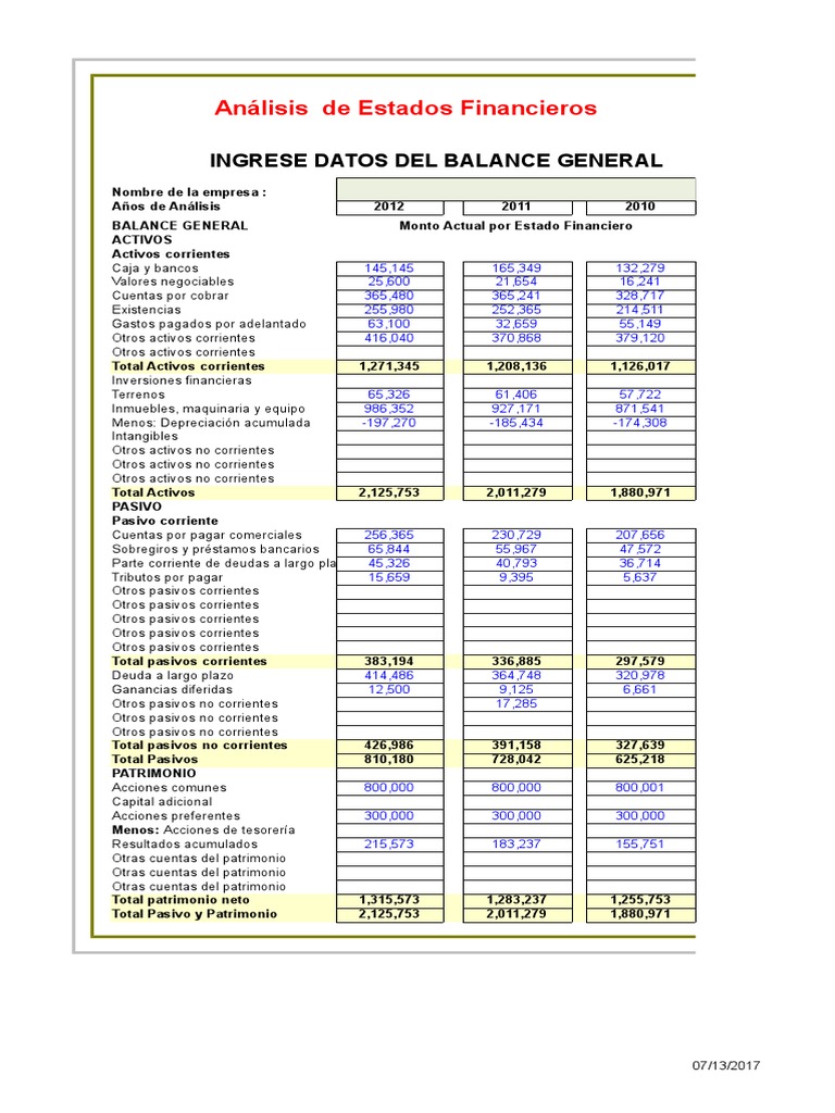 Planilla Excel para Balance Contable | PDF | Hoja de balance ...