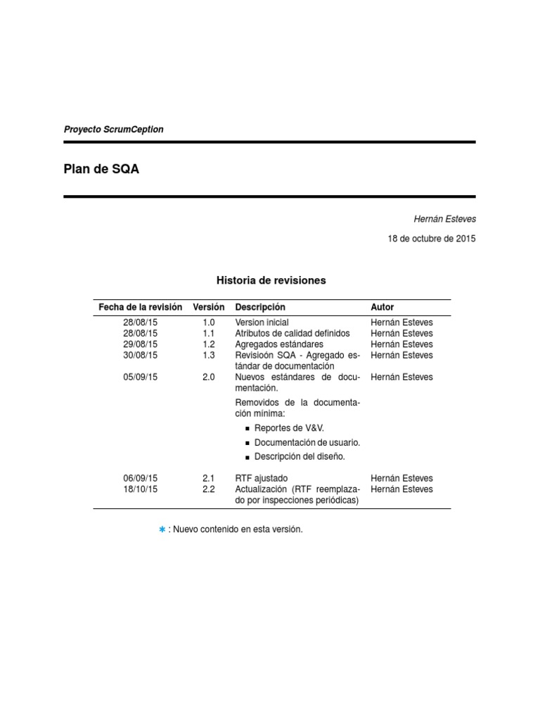 Plan de SQA | PDF | Proceso de desarrollo de software | Calidad (comercial)