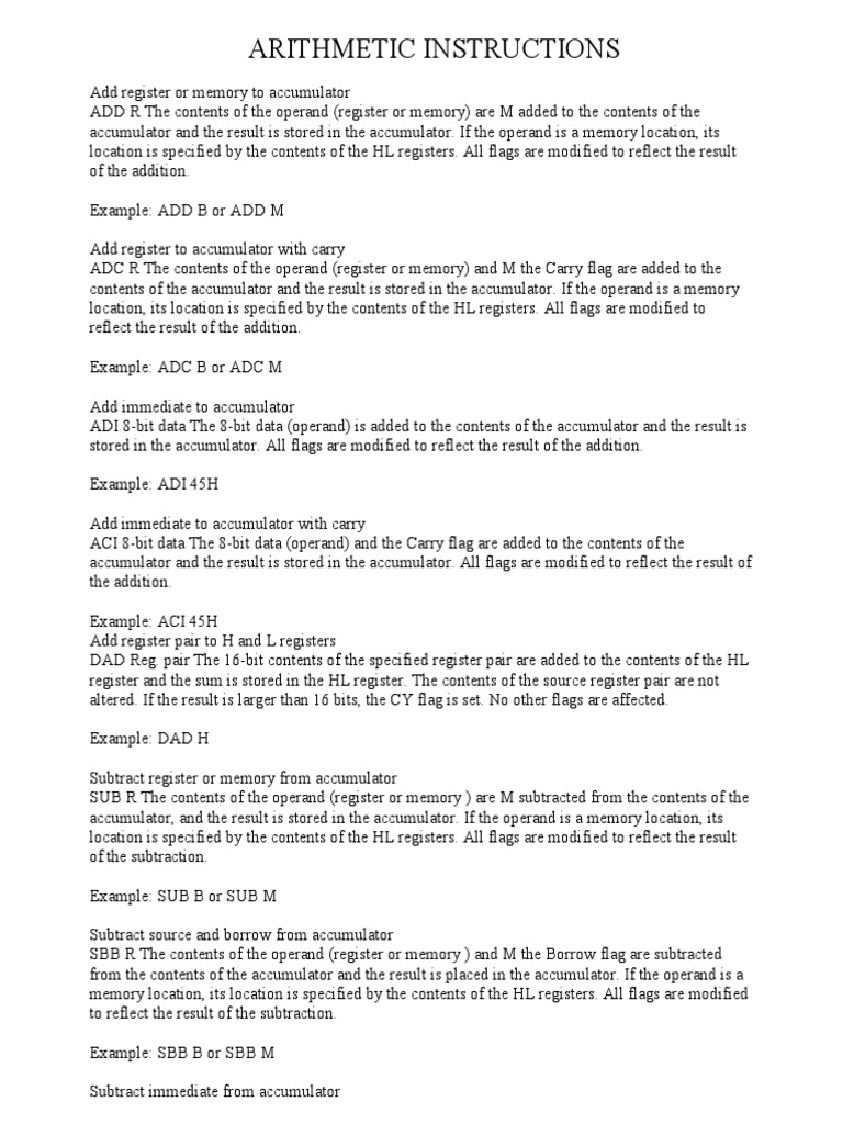 Arithmetic Instructions PDF | PDF | Binary Coded Decimal | Arithmetic