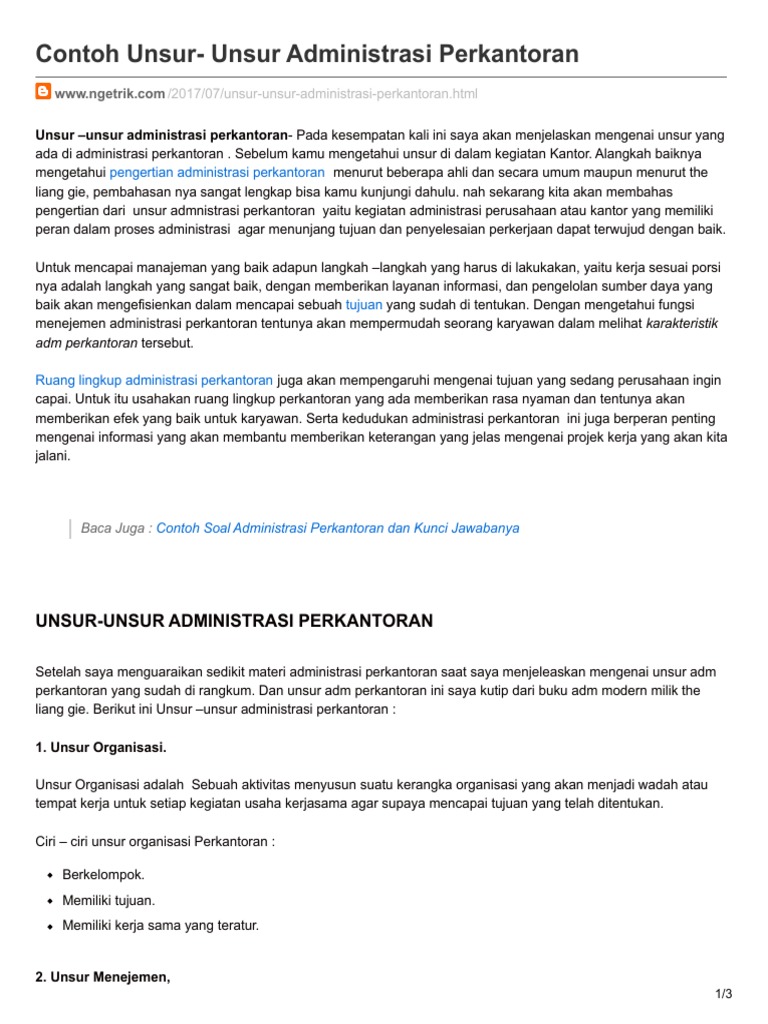 Unsur Administrasi Perkantoran Lengkap | PDF | Karier & Perkembangan ...