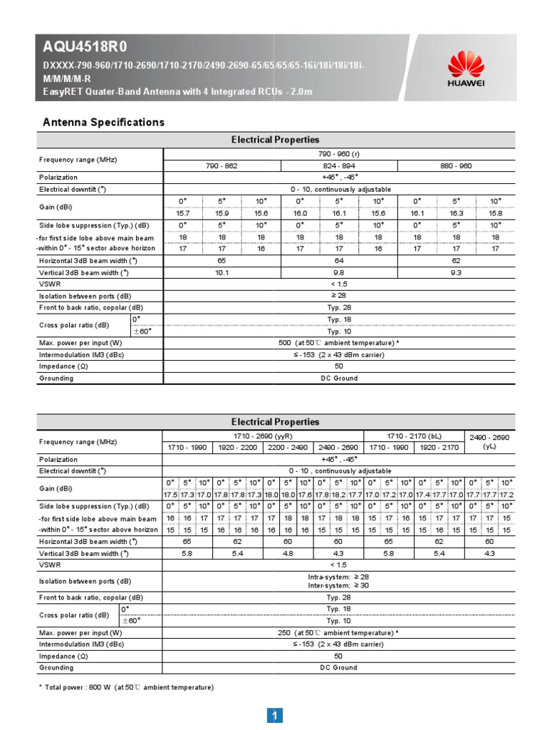 AQU4518R0 - Huawei PDF | PDF | Antenna (Radio) | Decibel