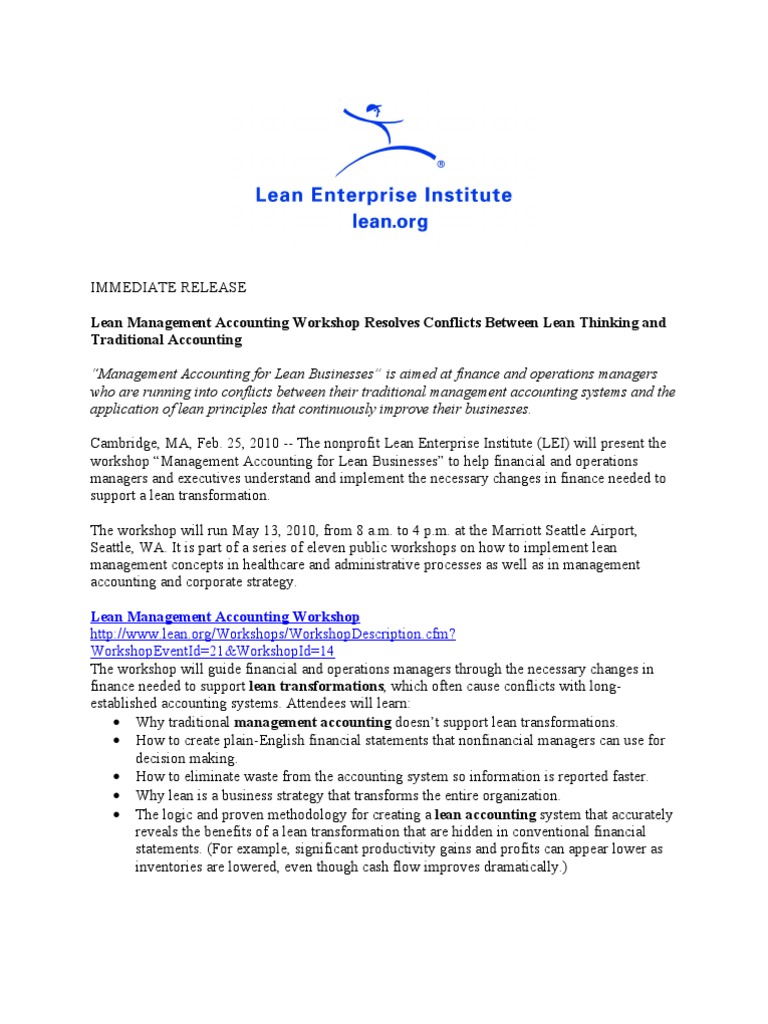 Lean Accounting Workshop | PDF | Lean Manufacturing | Management Accounting