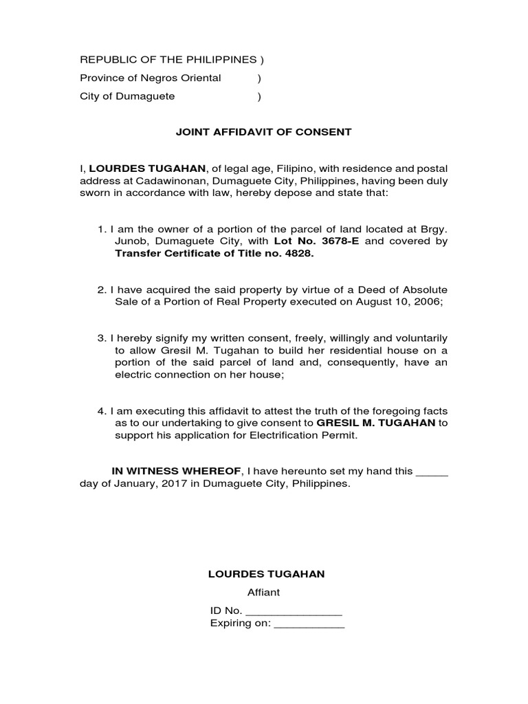 Affidavit of Consent - Electric