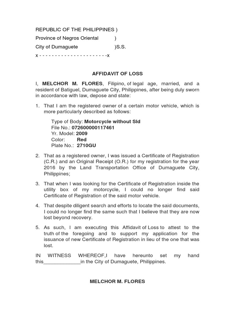 Affidavit of Loss CR | PDF