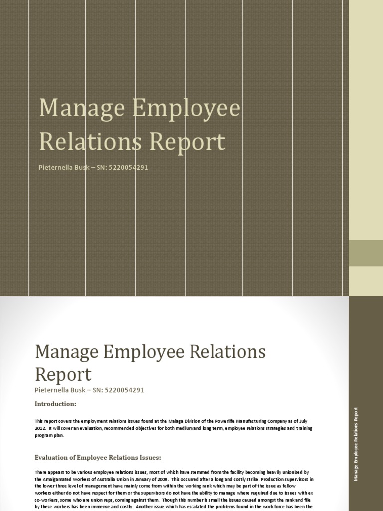 Manage Employee Relations Report Manage Employee Relations Pieternella ...
