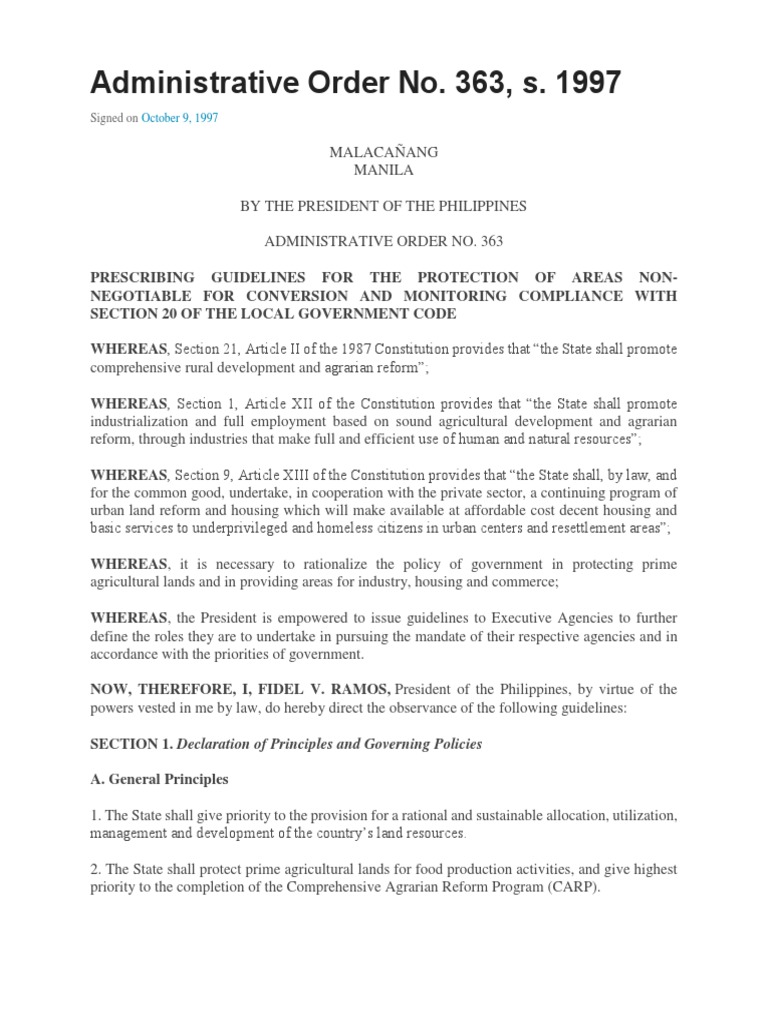 Administrative Order No. 363 | Sustainability | Agriculture