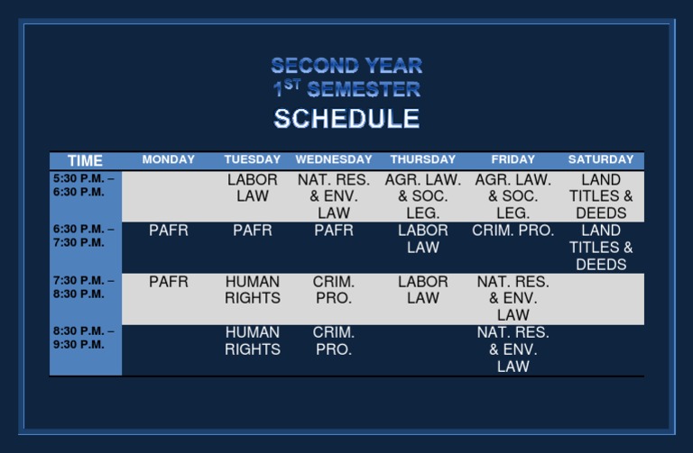 2nd Yr 1st Sem Schedule | PDF