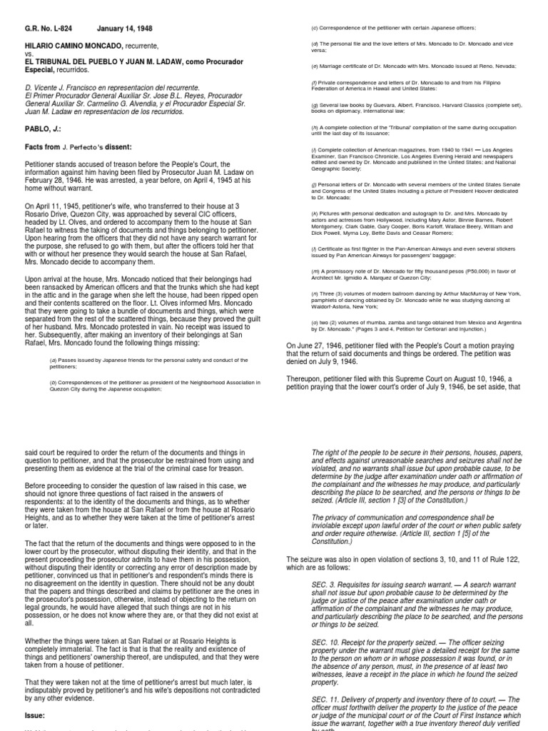 Moncado Vs People | PDF | Search And Seizure | Judiciaries