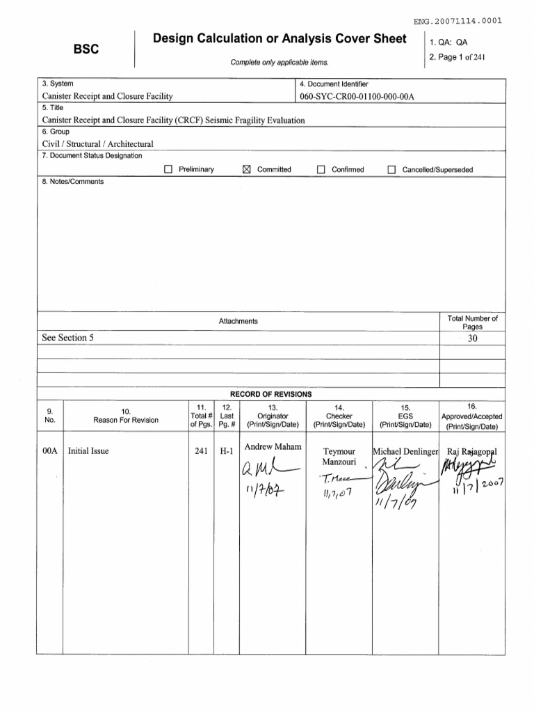 !! Design Calculation or Analysis Cover Sheet PDF | PDF | Strength Of ...