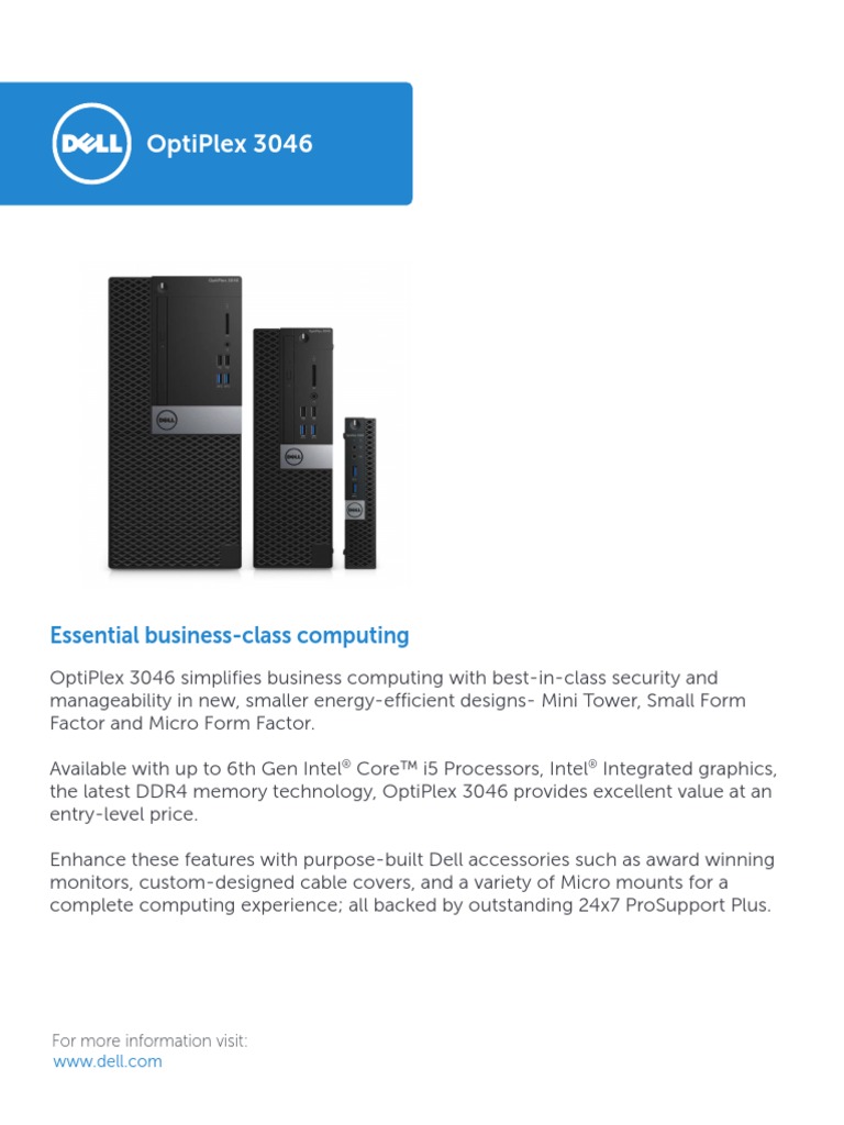 Dell Optiplex 3046 Spec Sheet | Computer Monitor | Intel