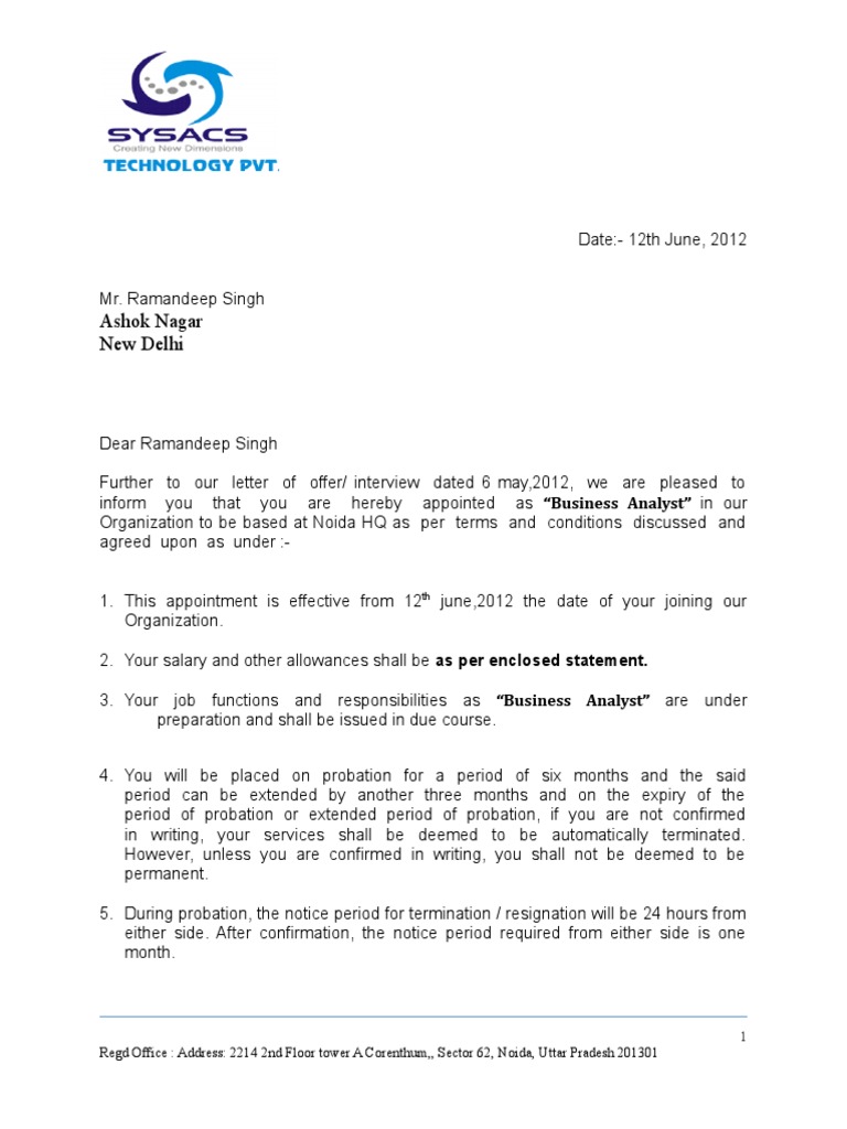 Appointment Letter Format | PDF | Employment | Income Tax