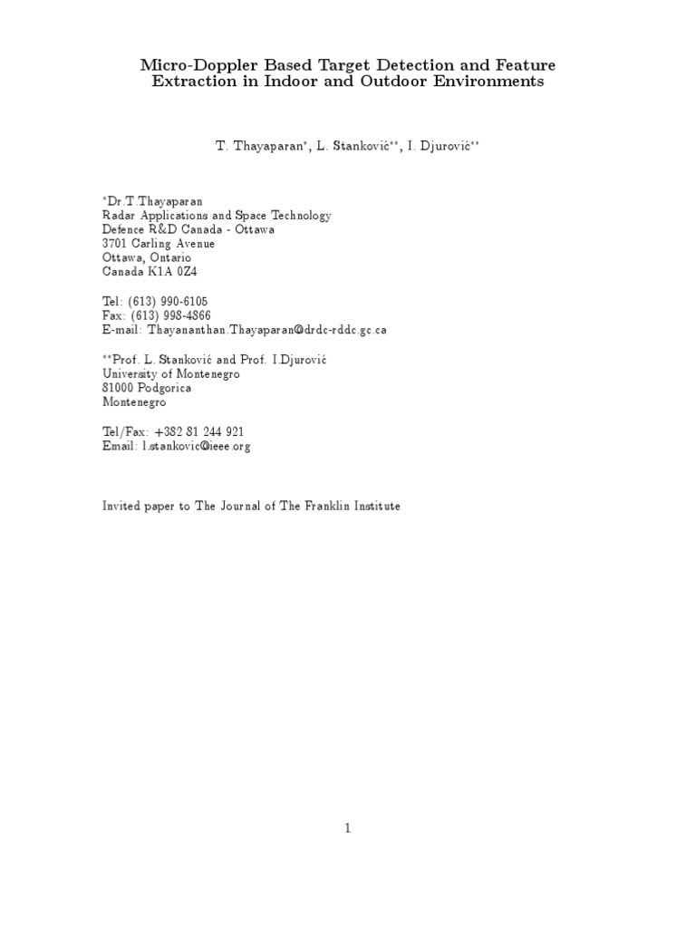 Micro-Doppler Based Target Detection and Feature Extraction in Indoor and Outdoor Environments ...