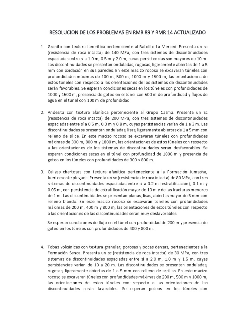 Resolucion de Los Problemas en RMR 89 y RMR 14 Actualizado | PDF ...
