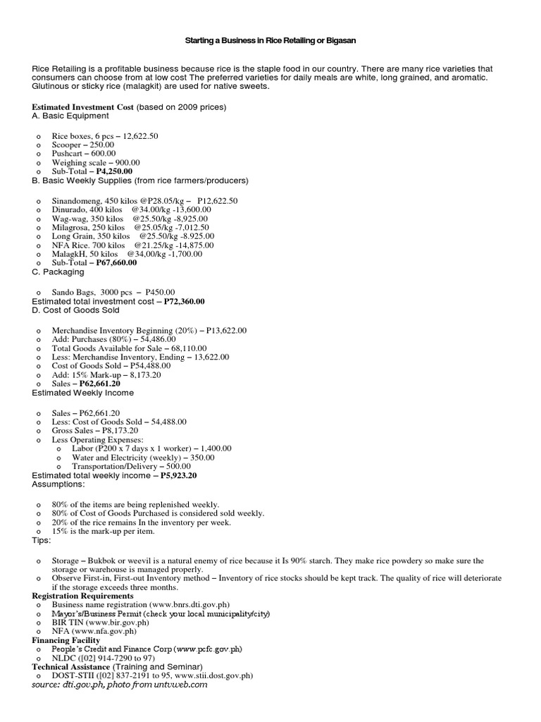 Starting a Business in Rice Retailing or Bigasan | Cost Of Goods Sold ...