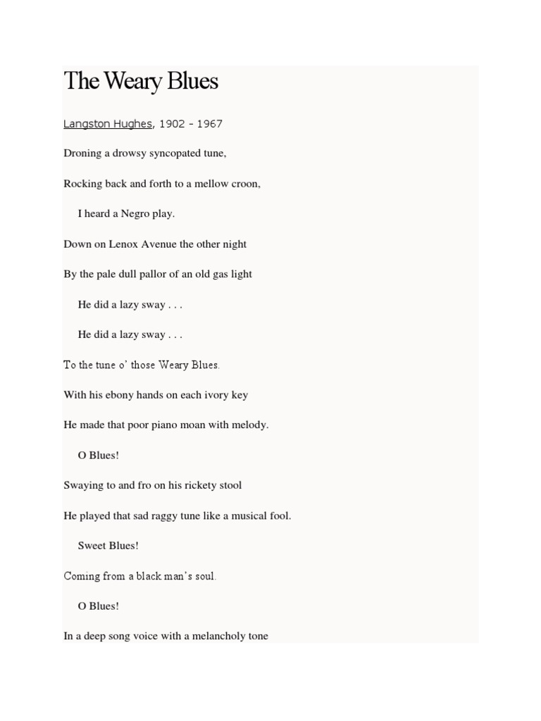 Poem The Weary Blues by Langston Hughes | PDF