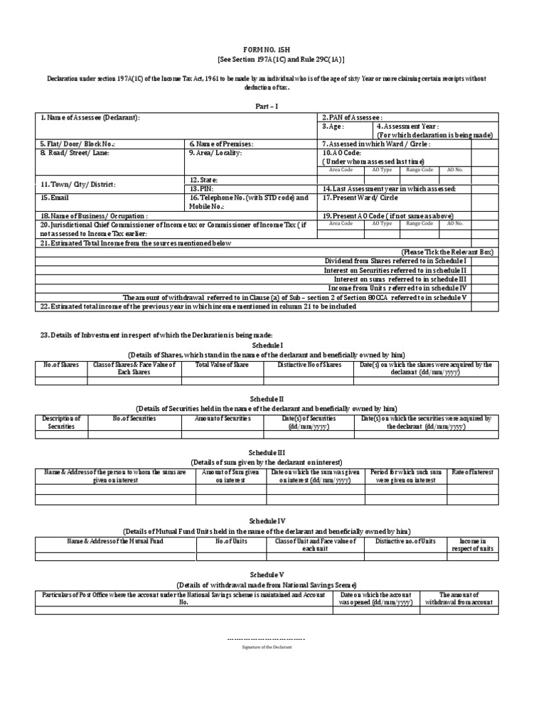 Form 15H Declaration | PDF | Income Tax In India | Income Tax
