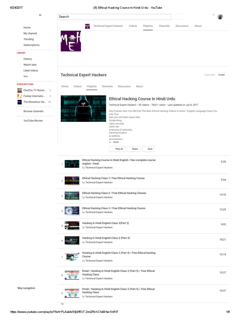 Ethical Hacking Course in Hindi Urdu - YouTube | Download Free PDF ...