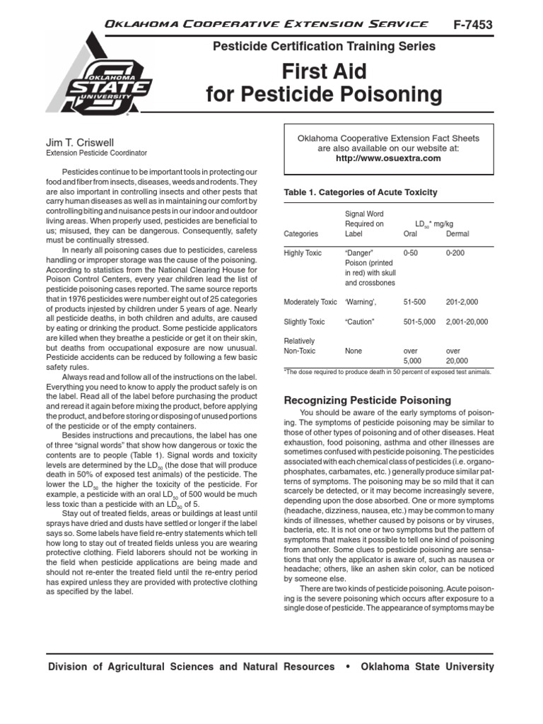 Pesticide Certification Training Series. First Aid For Pesticide ...