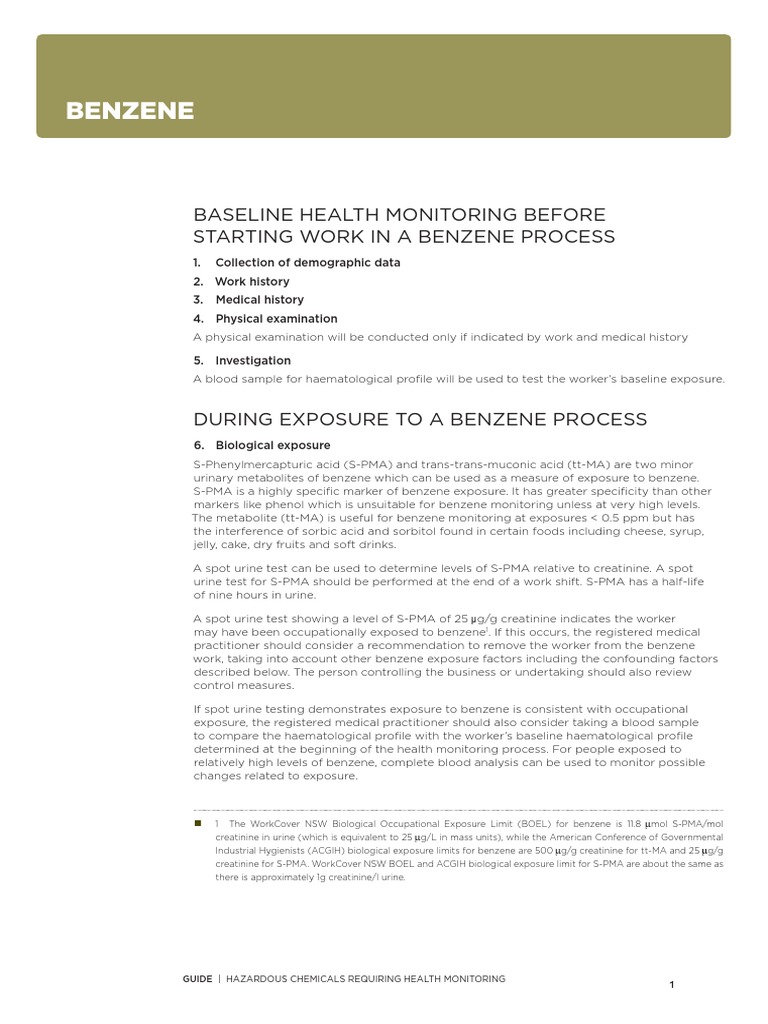 BENZENE HEALTH MONITORING GUIDE | PDF | Benzene | Cancer